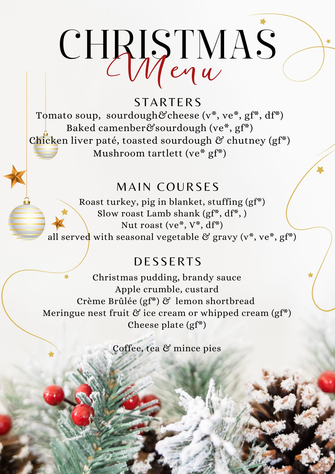 Christmas Menu 2025 - The Millbrook Golf Club